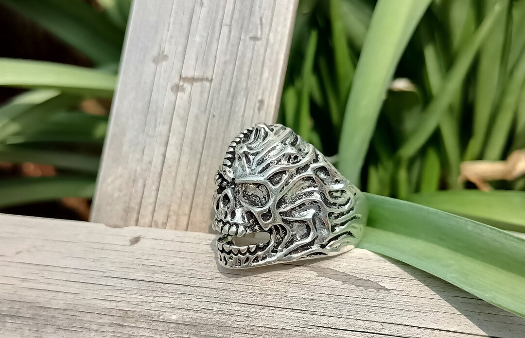 Skull Face Silver Oxidized Ring\ Skull Ring\ Unique Skull Ring ...