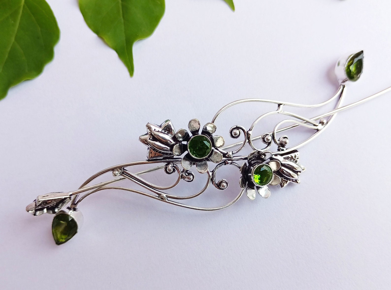 Handmade Peridot Sterling Silver Plated Hair Clip: Celtic Viking Knot ...