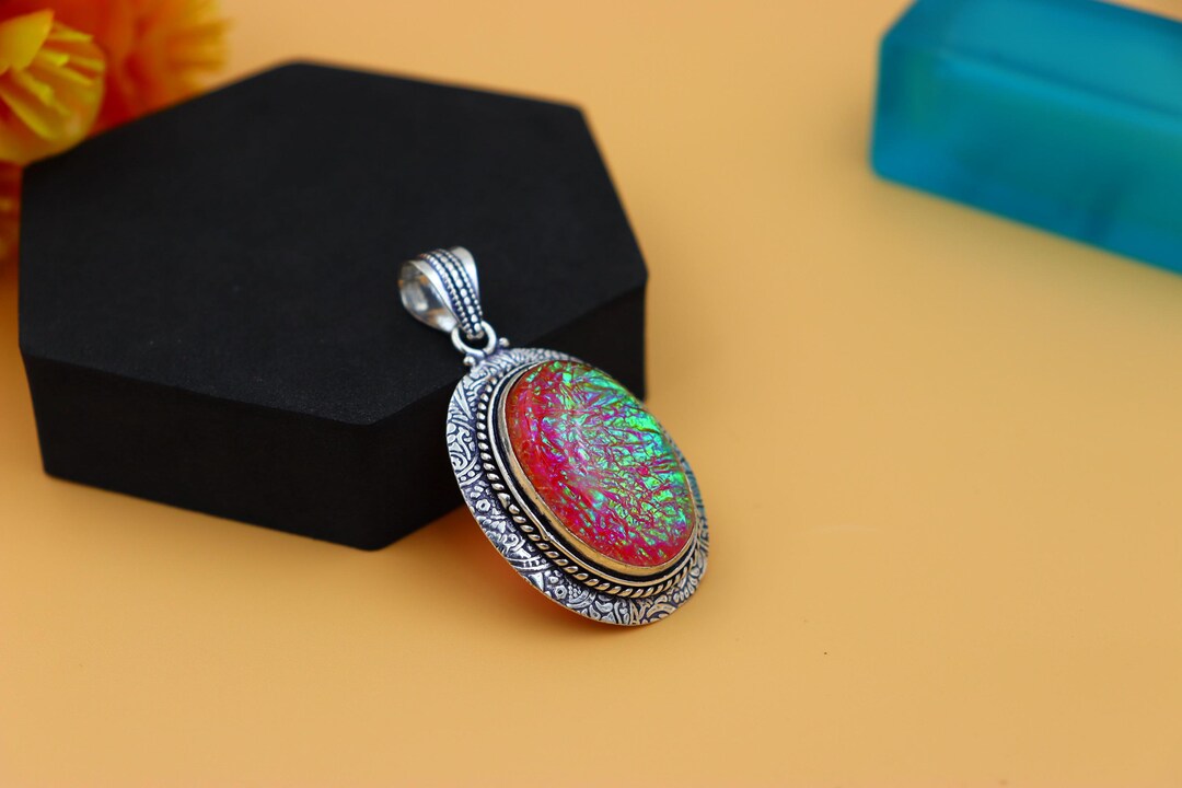Fabulous Dichroic Glass Stone Handmade Silver Oxidized Pendant Necklace ...