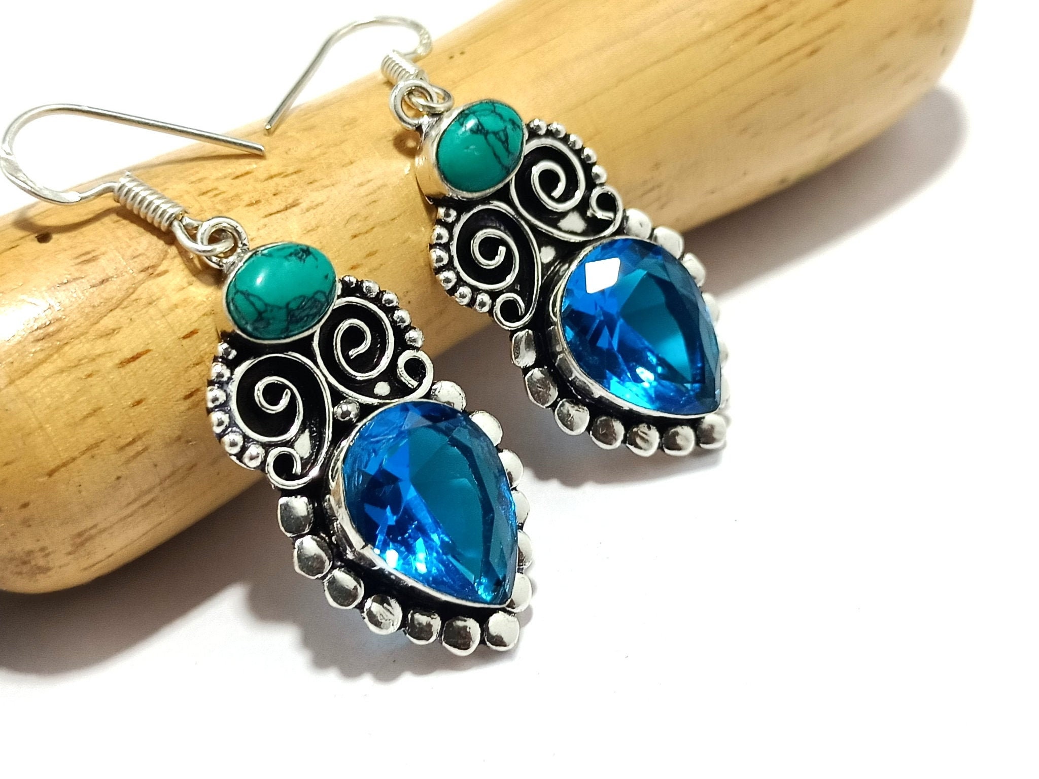 New Blue Topaz and Turquoise Stone Handmade Silver Plated - Etsy UK