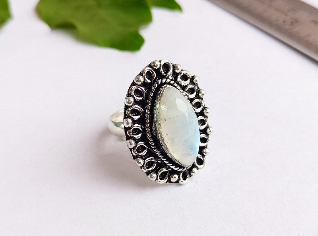 Blue Fiery Moonstone Ring\natural Moonstone Ring\gemstone Ring\vintage ...