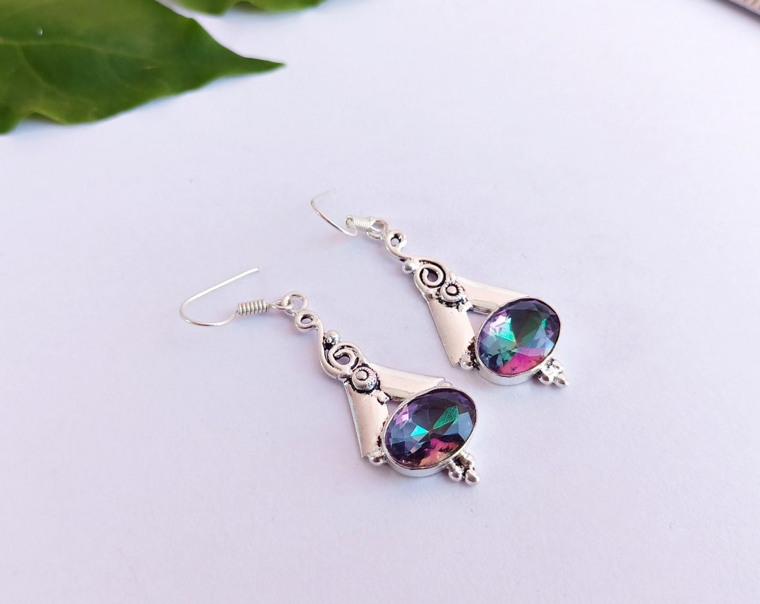 Vintage Design Mystic Topaz 92.5 Silver Plated Earrings, Mystic Topaz ...