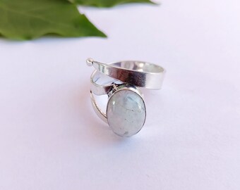 Moonstone Adjustable Ring Sterling Silver Ring Statement - Etsy