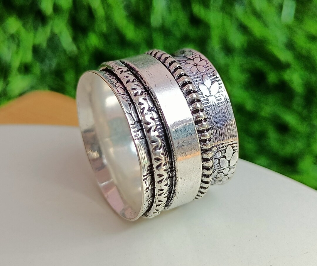 Boho 92.5 Silver Plated Spinner Band Ring, Spinner Ring, Designer ...