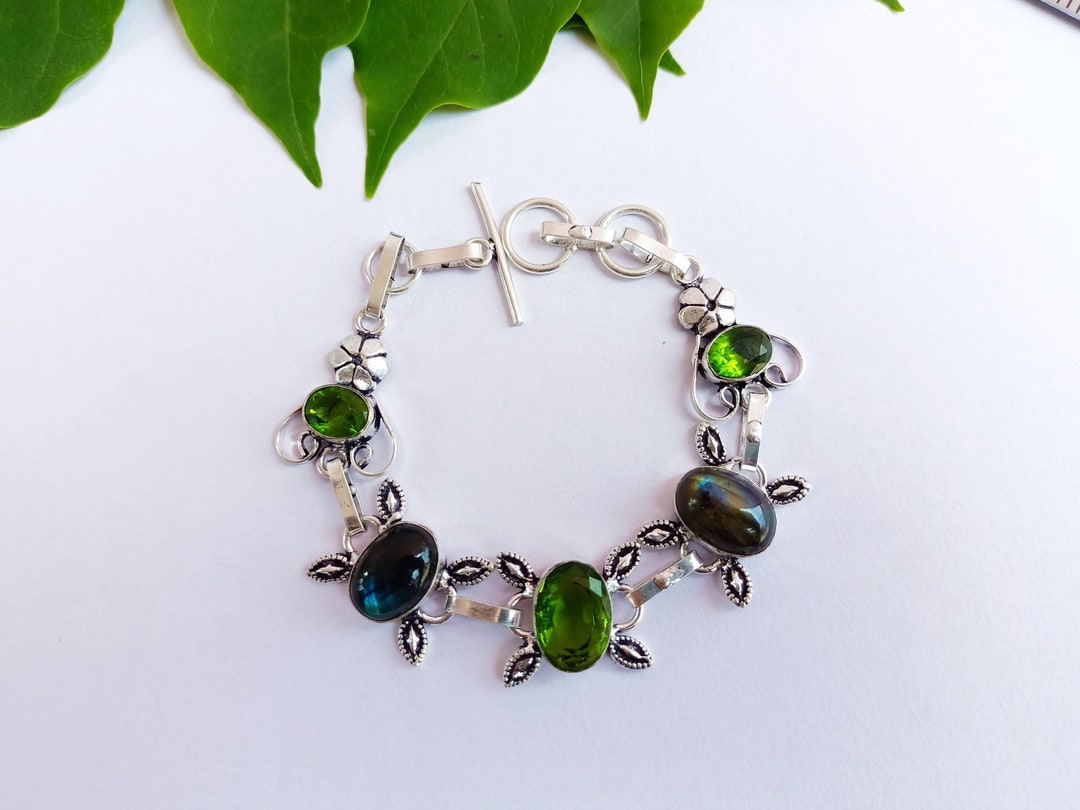 Gorgeous Labradorite and Peridot Bracelet\ Handmade Antique Gemstone ...