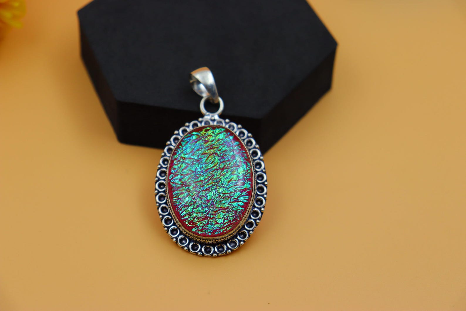 Beautiful Dichroic Glass Stone Handmade Silver Oxidized Pendant ...