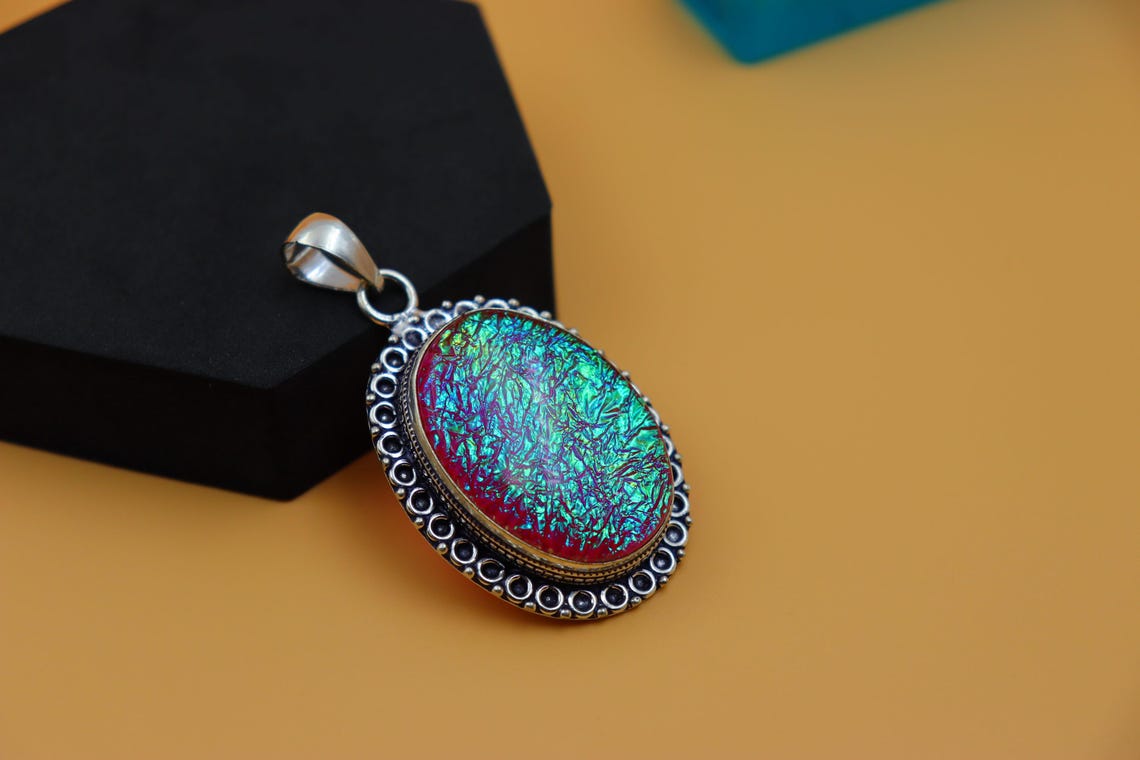 Beautiful Dichroic Glass Stone Handmade Silver Oxidized Pendant ...
