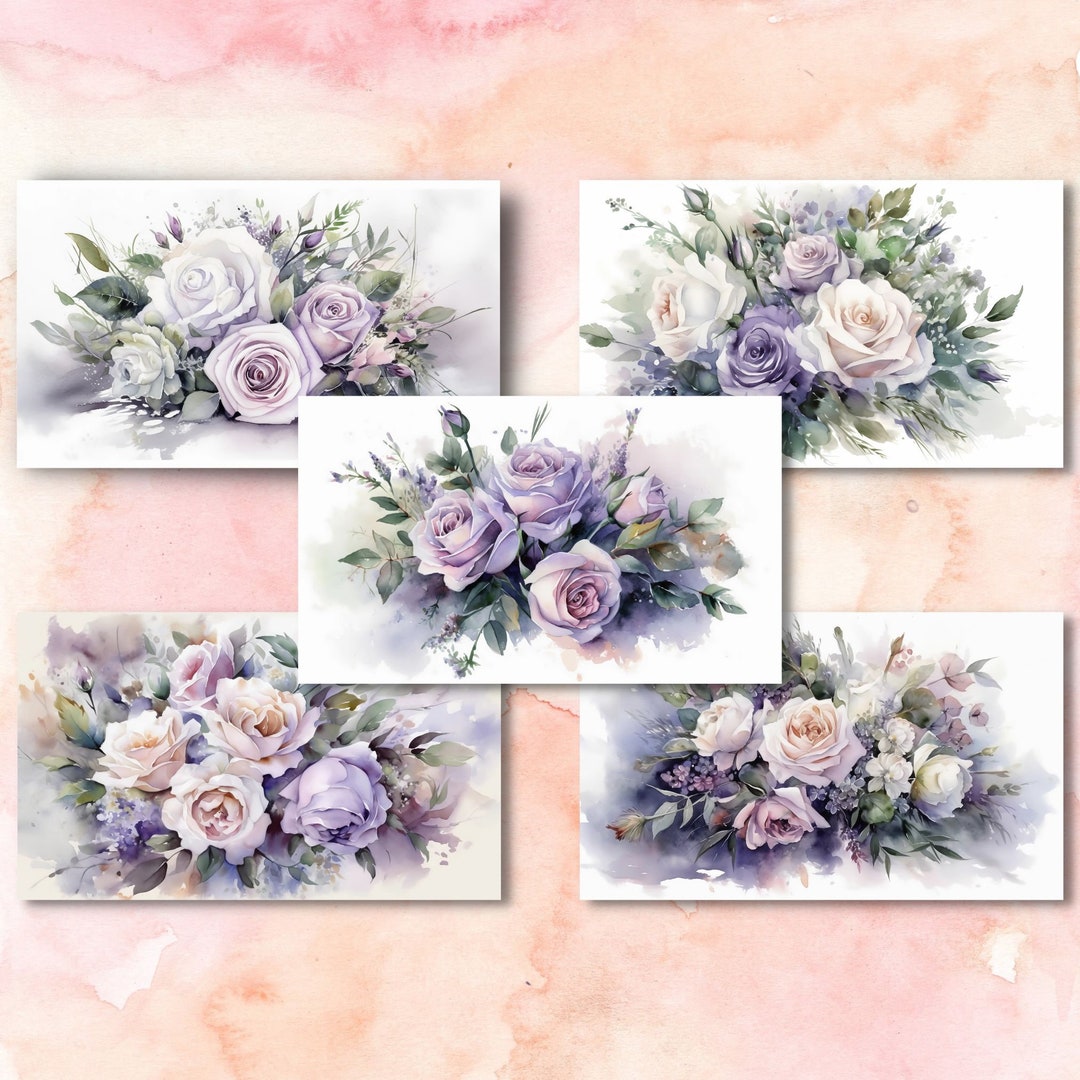 Set of 5 Colorful Watercolor Roses Printable Wall Art, Garden Roses ...