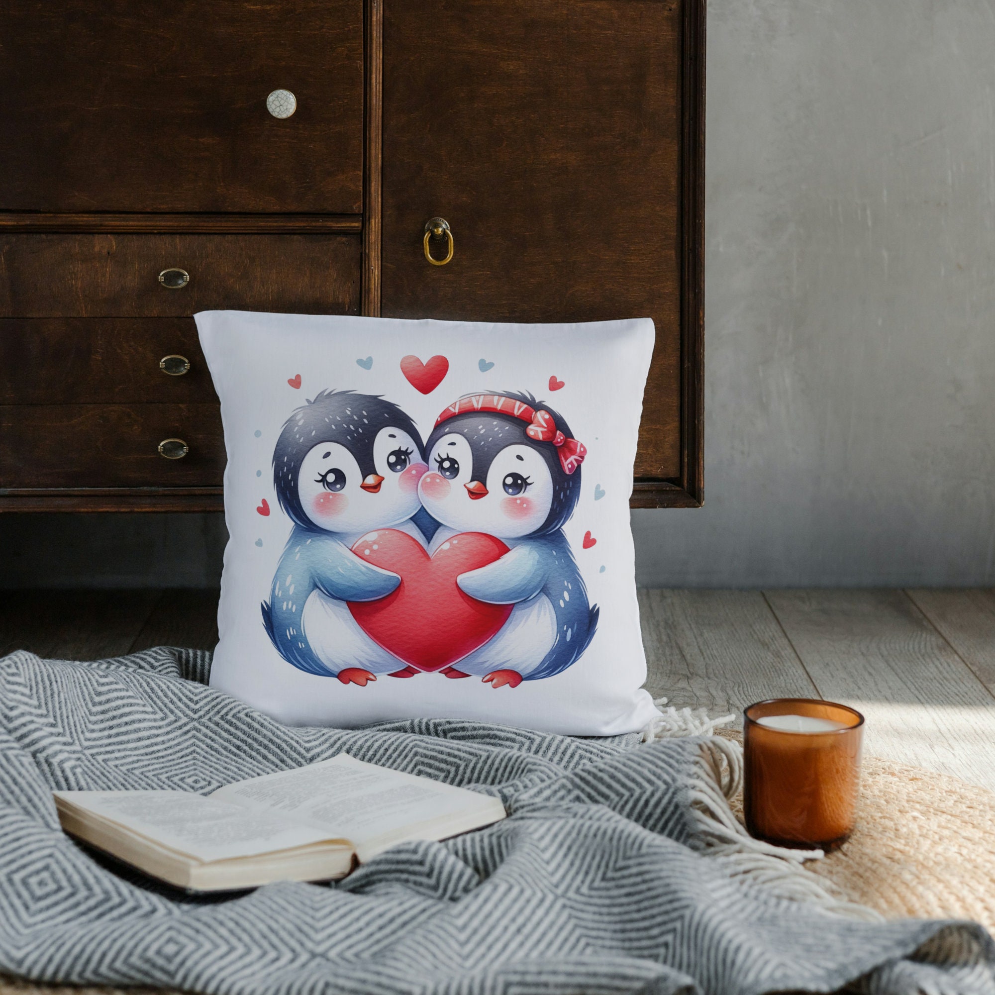 Watercolor Valentine's Penguin Clipart: 18 PNG Files - Cute Love ...