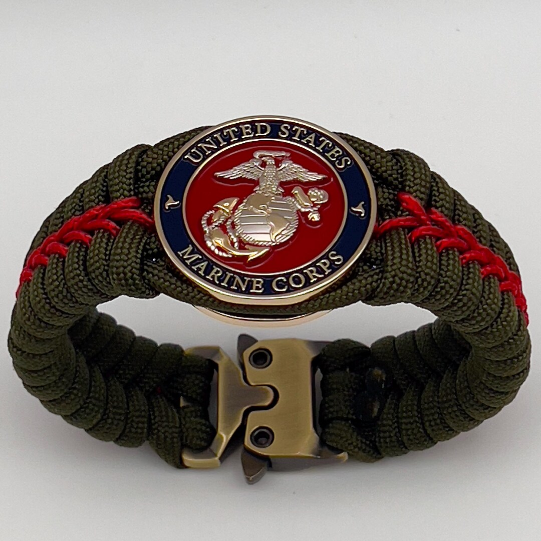 Blood Stripe USMC Bracelet: 24K Gold & Silver Eagle, Globe, Anchor ...