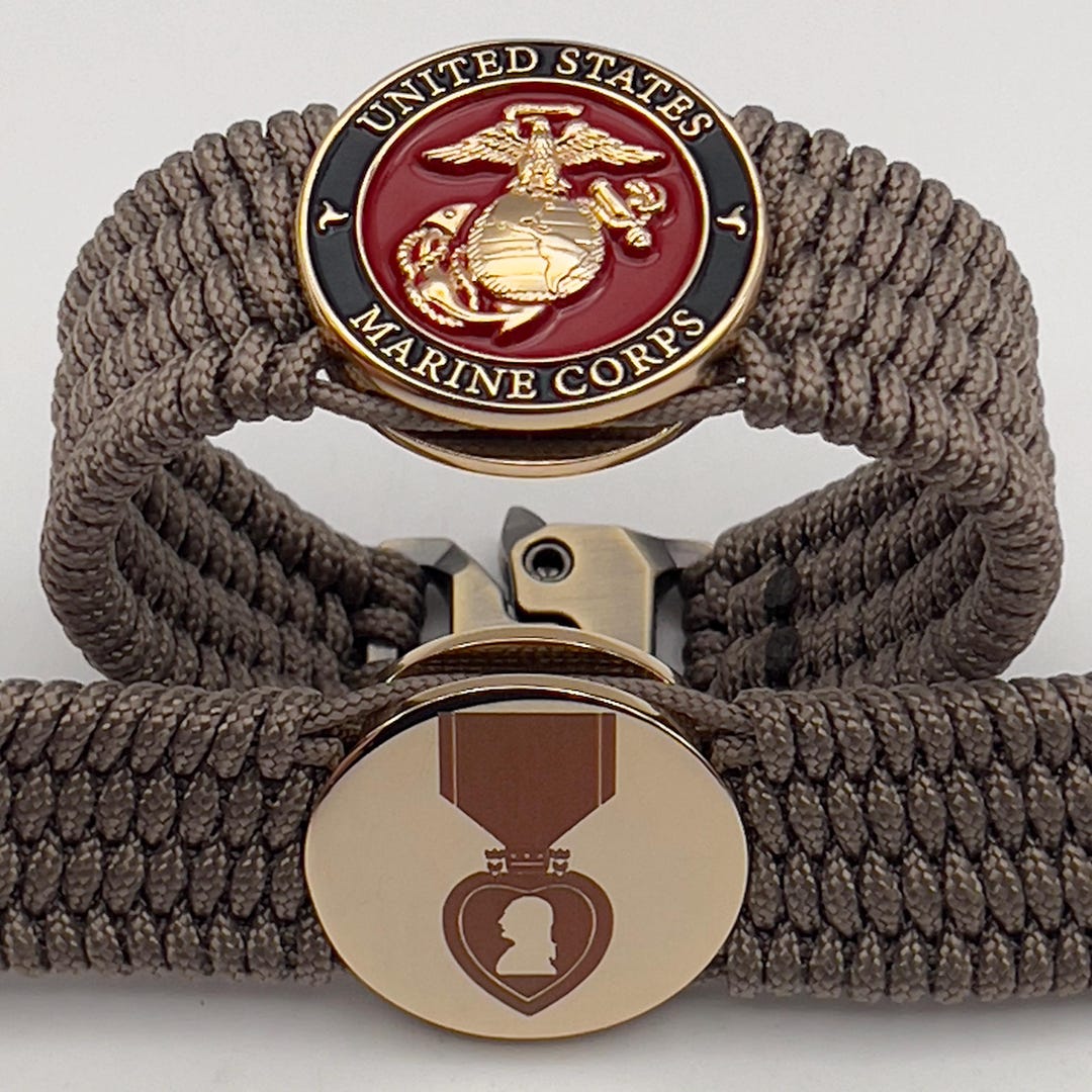 USMC Bracelet: Engraved Purple Heart, 24k Gold EGA Medallion - Etsy