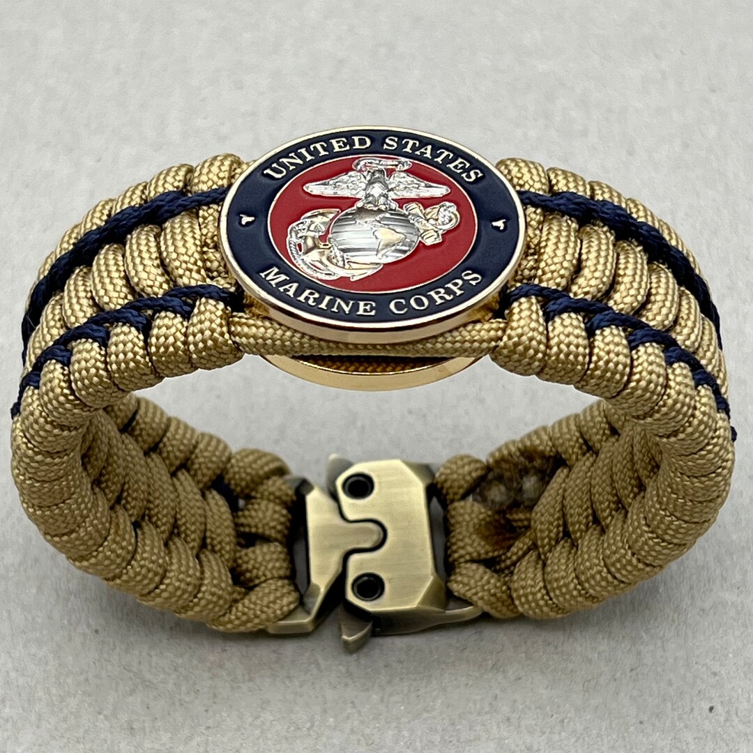 USMC Paracord Bracelet Gift, Marine Veteran Jewelry, Silver and Gold ...