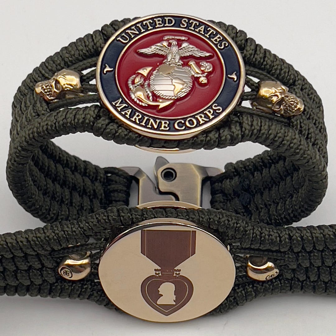 Marine Corps Bracelet Gift, Purple Heart Engraving, Gold Skull Jewelry ...