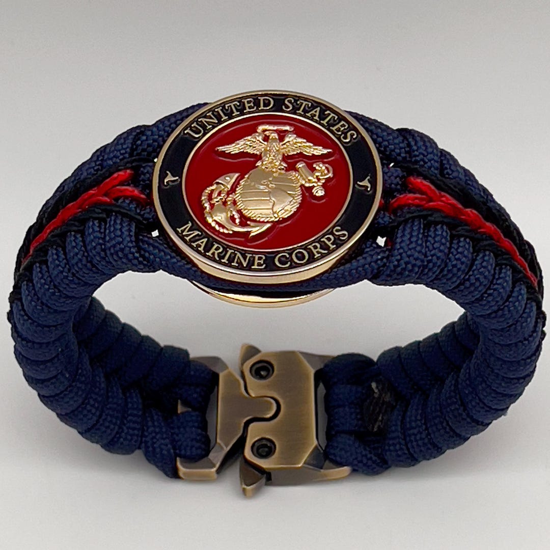 Blood Stripe USMC Bracelet: 24K Gold Eagle Globe Anchor, Marine Corps ...
