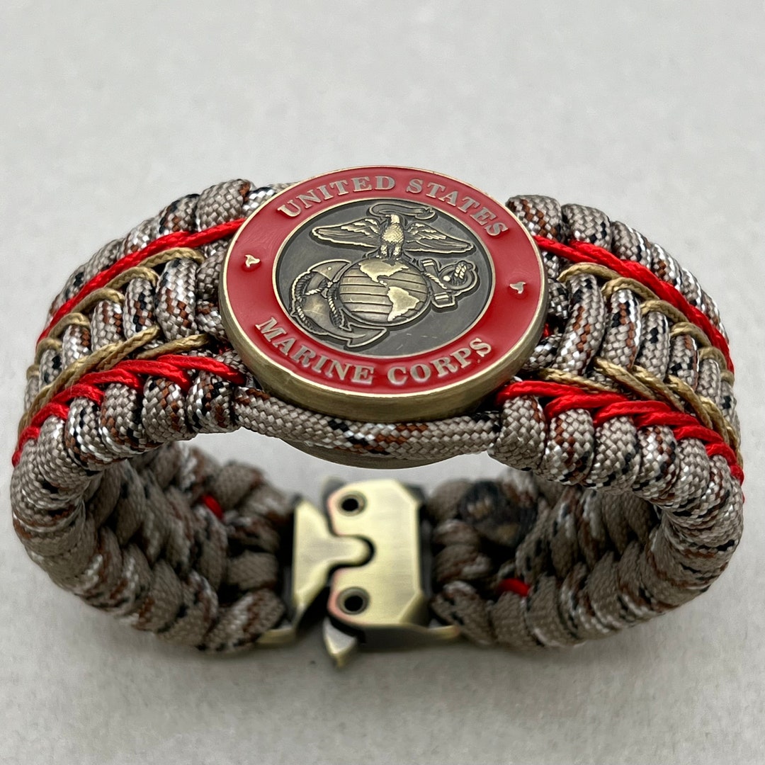 USMC Paracord Bracelet With 1 1/4 Wide USMC Medallion and 1 1/8 Wide ...
