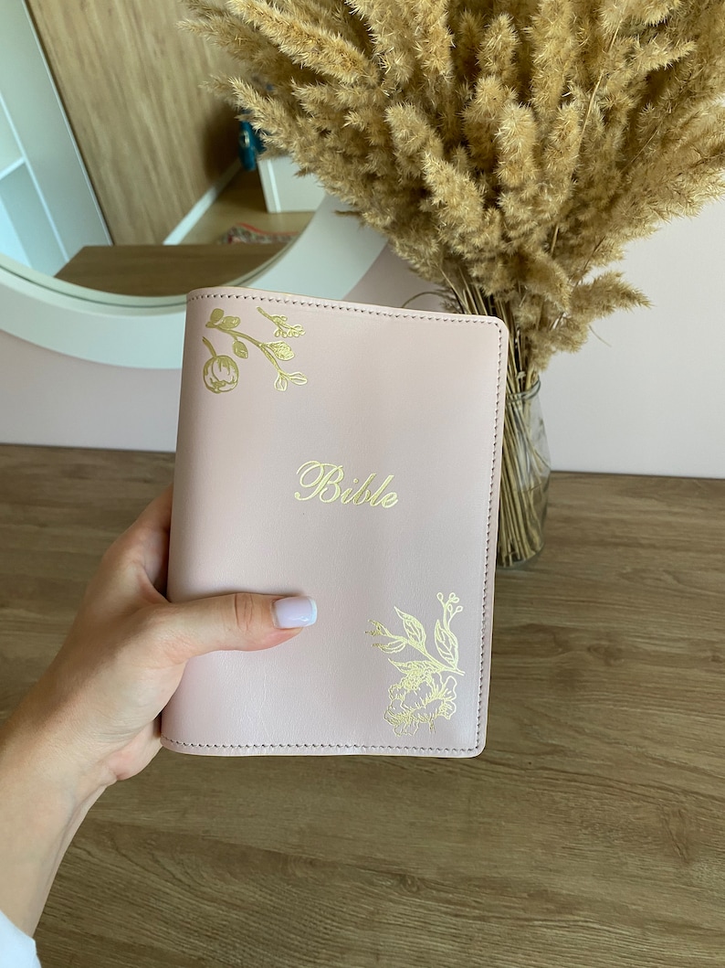 Pink Leather Bible Cover, Engraved Personalized Bible Cover, Simple ...