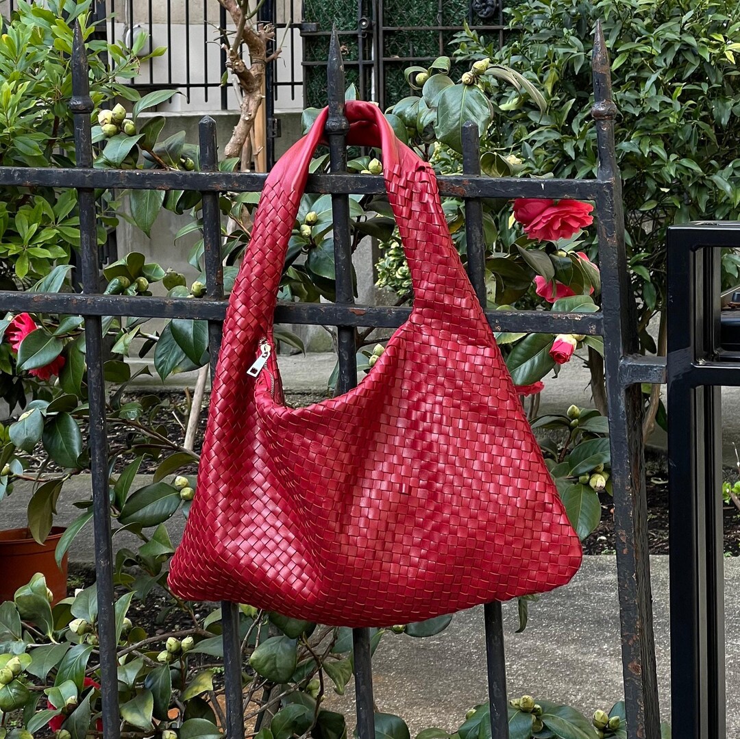 Large Leather Purse, Crimson Glossy Bag, Solid Leather Bag, Rich Red ...