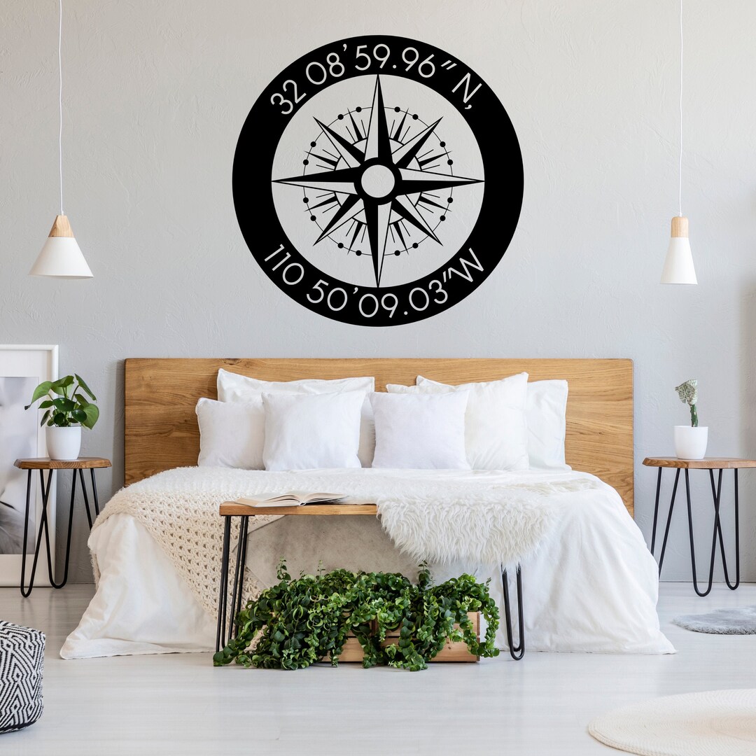 Personalized Nautical Compass Metal Sign: Custom GPS Coordinates Wall ...