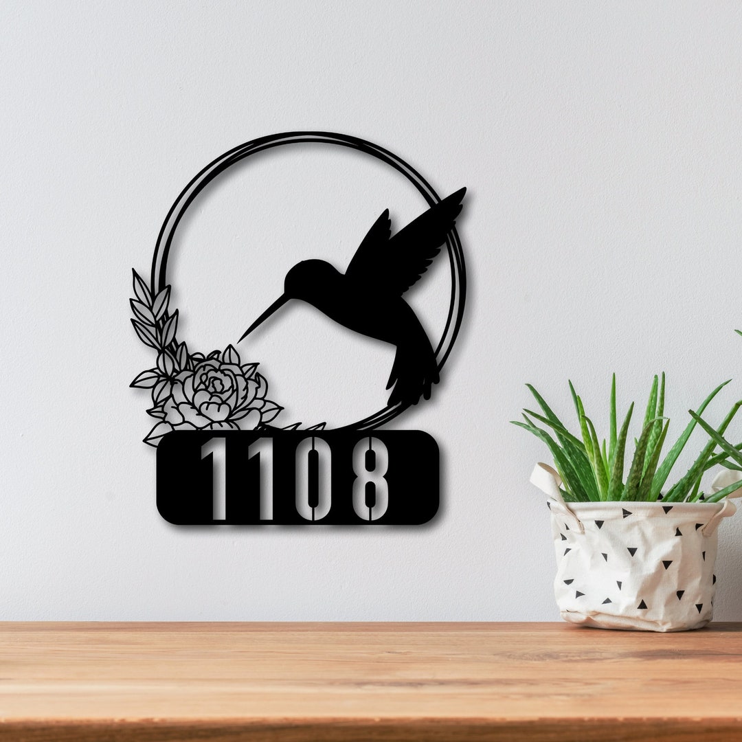 Hummingbird Sign-hummingbird Address Sign-bird House Numbers-branch ...