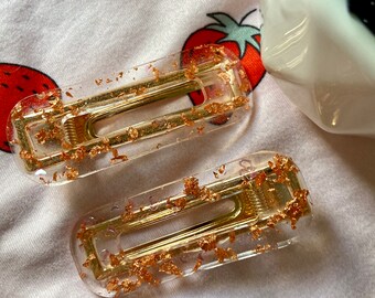 Rose and Gold Hair Clips Set of 2 Resin Resin Hair Clips Real Rose ...