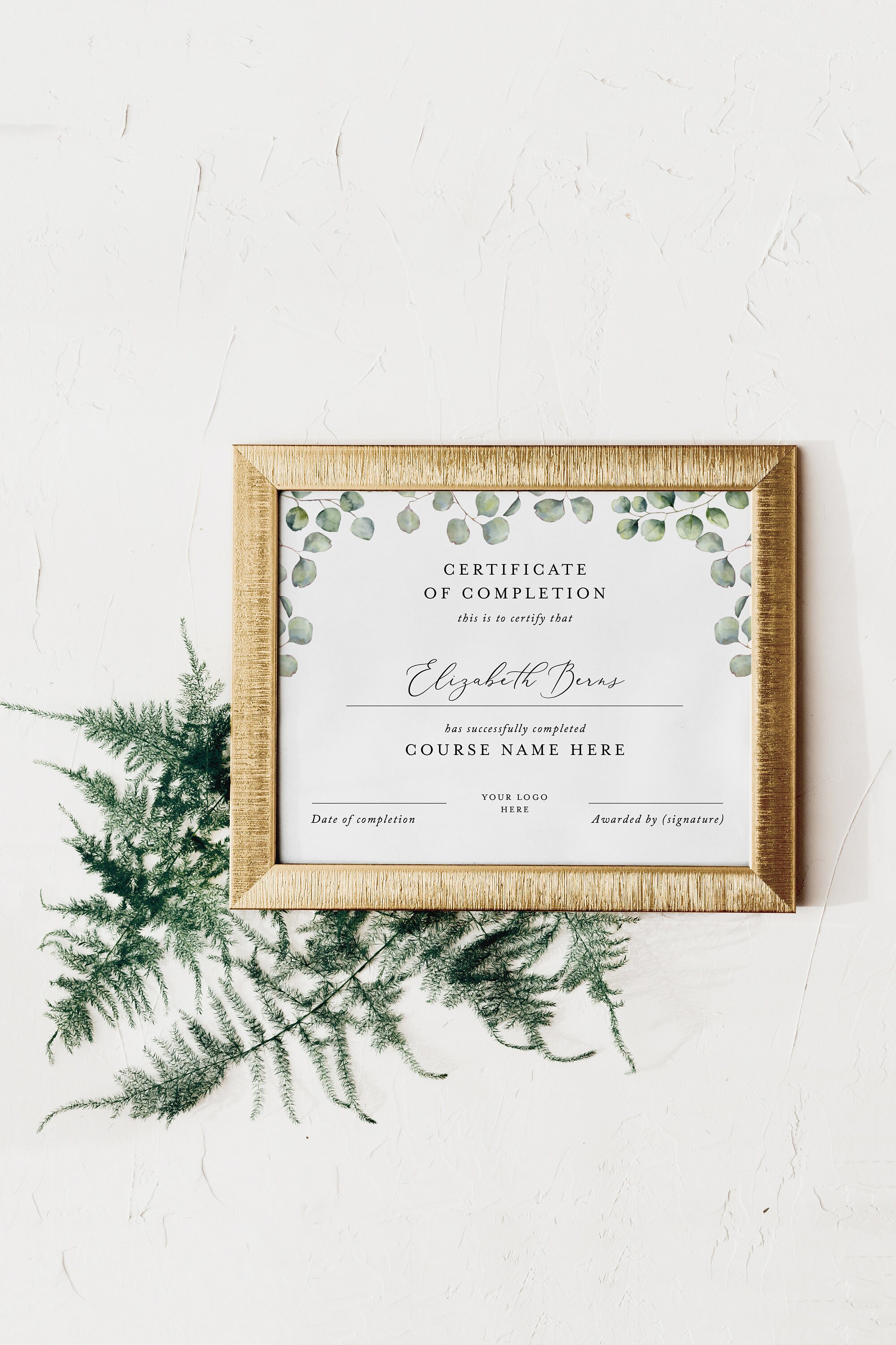 Certificate of Completion, Greenery Certificate, Classes Template ...