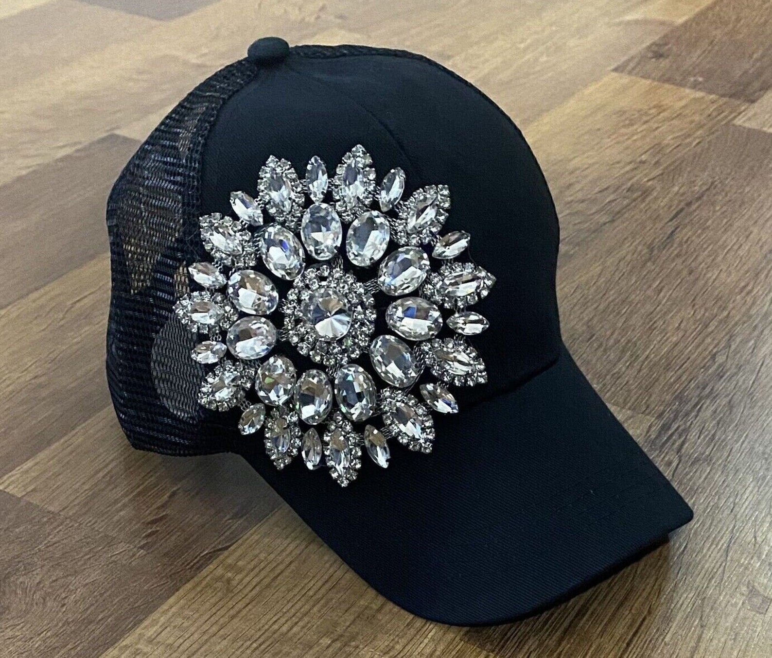 Women’s Black With Black Mesh Back "bling" Rhinestone Baseball Cap Hat ...