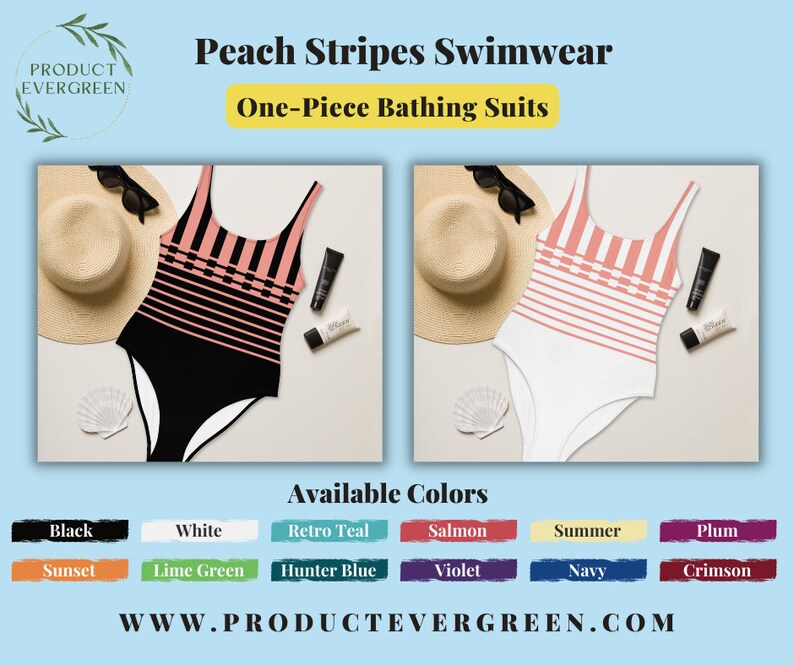 Peach Stripe One-piece Bathing Suit, Swimsuit - Etsy