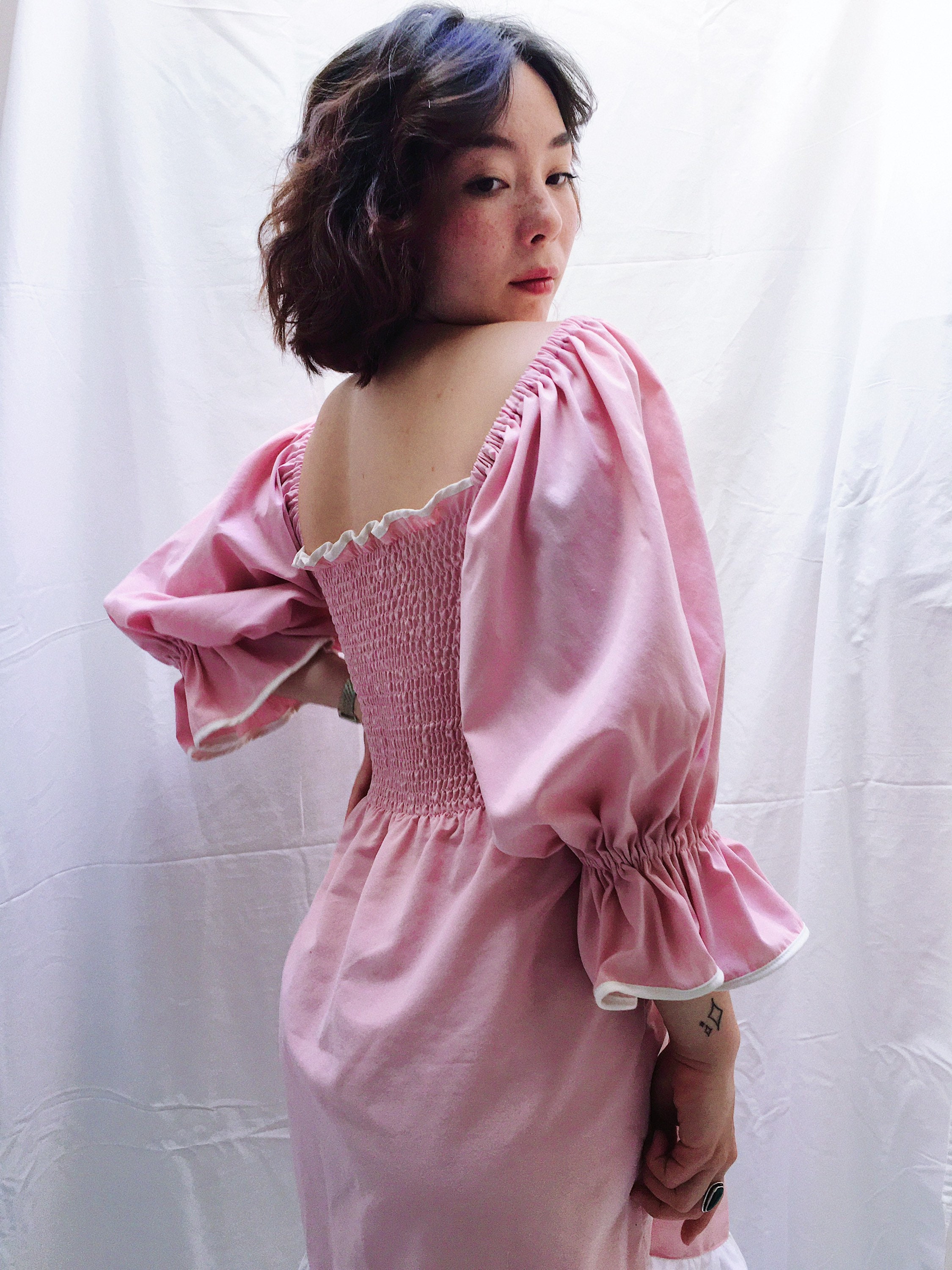 CUSTOM PREORDER — Shirred Ruffle Long Sleeve Puff Sleeve Dress - Etsy