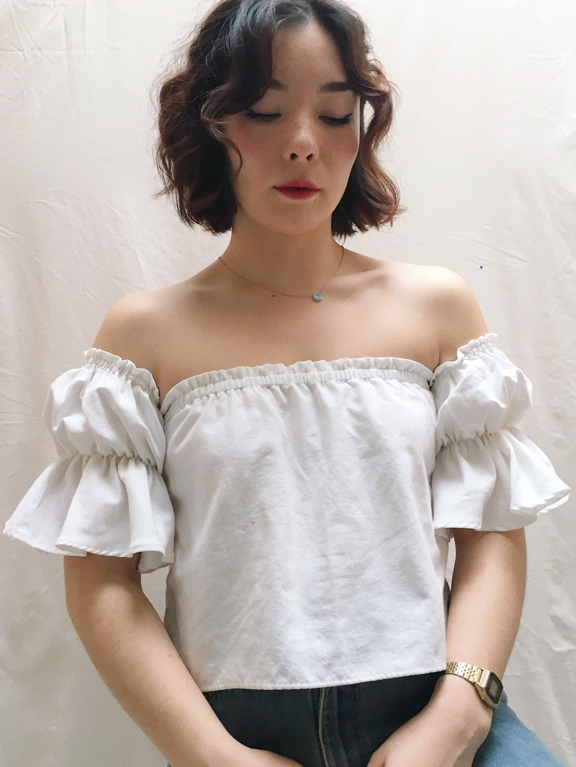 Two-tiered Puff Sleeve off the Shoulder Chemise Blouse - Etsy