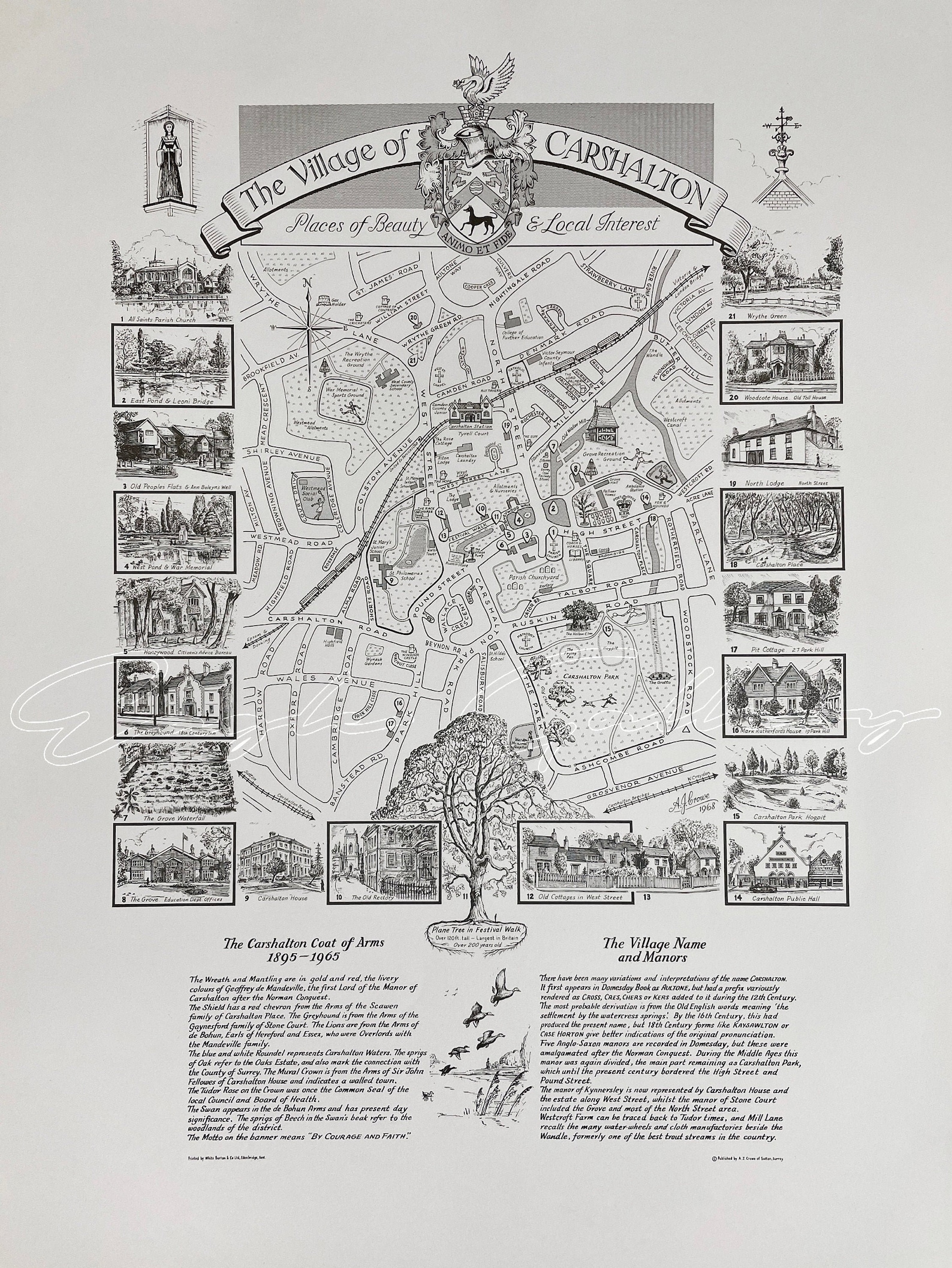 The Village of Carshalton Map black & White - Etsy