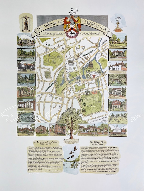 The Village of Carshalton Map colour | Etsy
