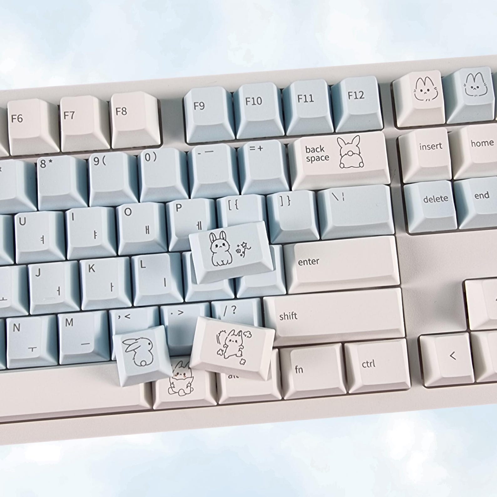 173 Keys Blue Bunny Korean Keycap Set, Cherry, PBT, Sketch Rabbit ...