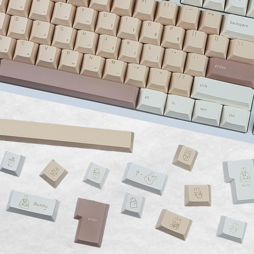 173 Keys Mocha Bunny Korean Keycap Set, Soft Brown Tones Hangul Keycaps ...