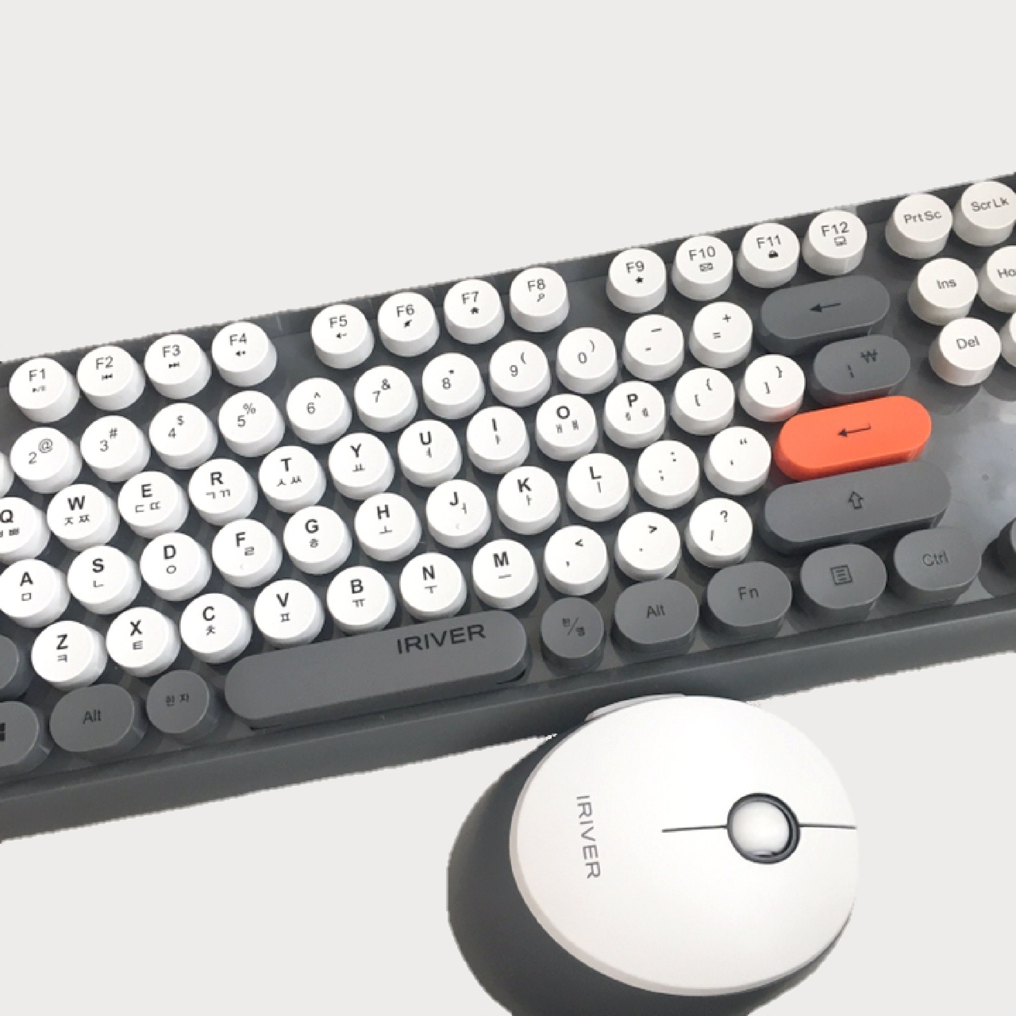 Retro Bluetooth Korean Keyboard & Mouse Set, Pink and Gray Color ...