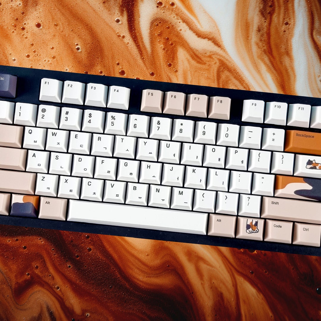 132 Keys Warm Cat Korean Keycap Set, PBT, Cherry, Hangul Keycaps Kor ...