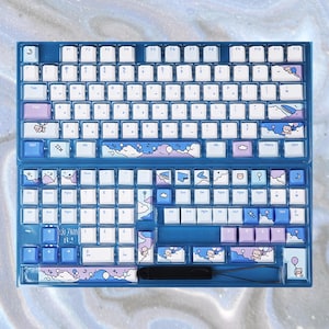 139 Keys Balloon Cat Korean Keycap Set, Cherry, PBT, Cute Dreamy Blue ...
