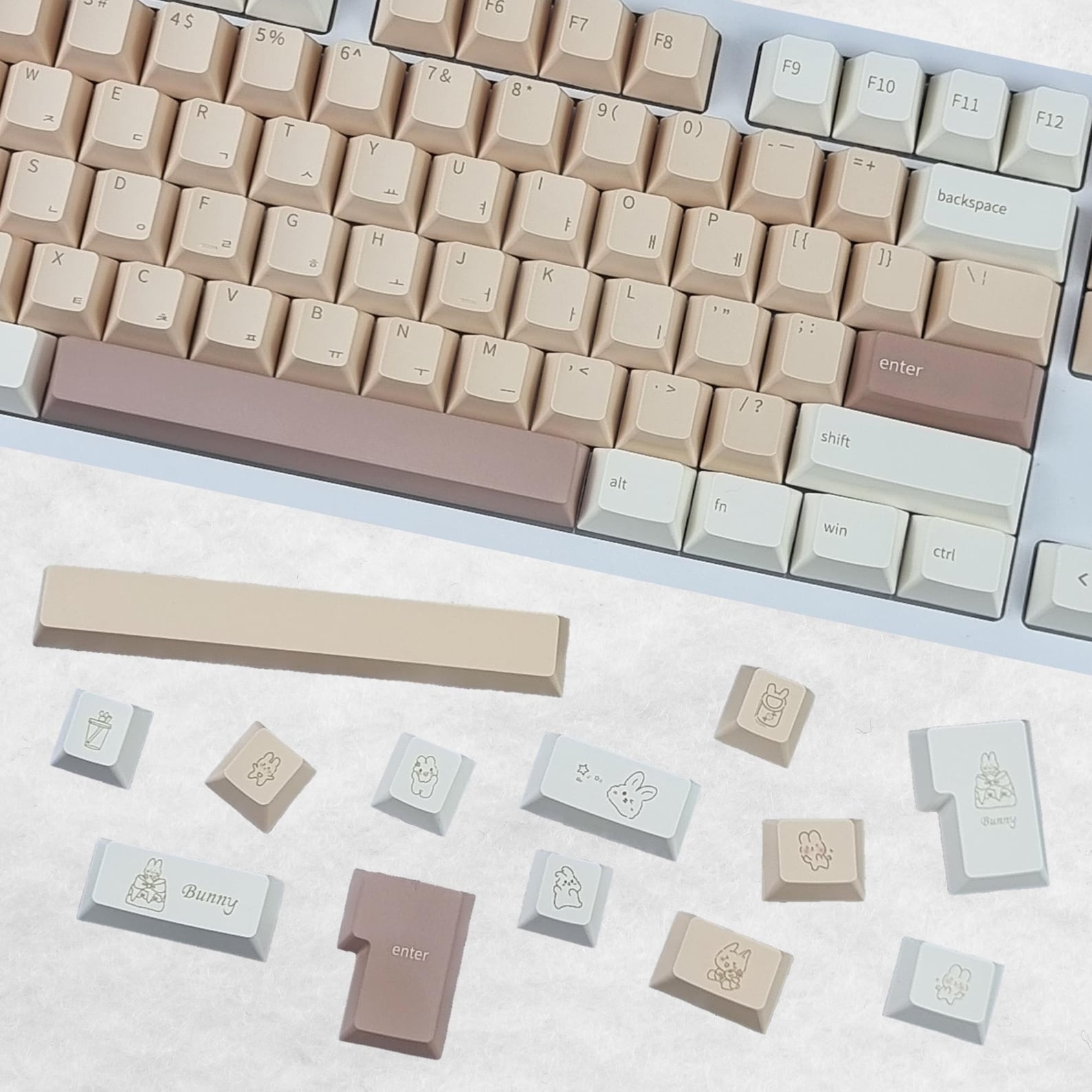 173 Keys Mocha Bunny Korean Keycap Set, Cherry, PBT, Soft Brown Tones ...