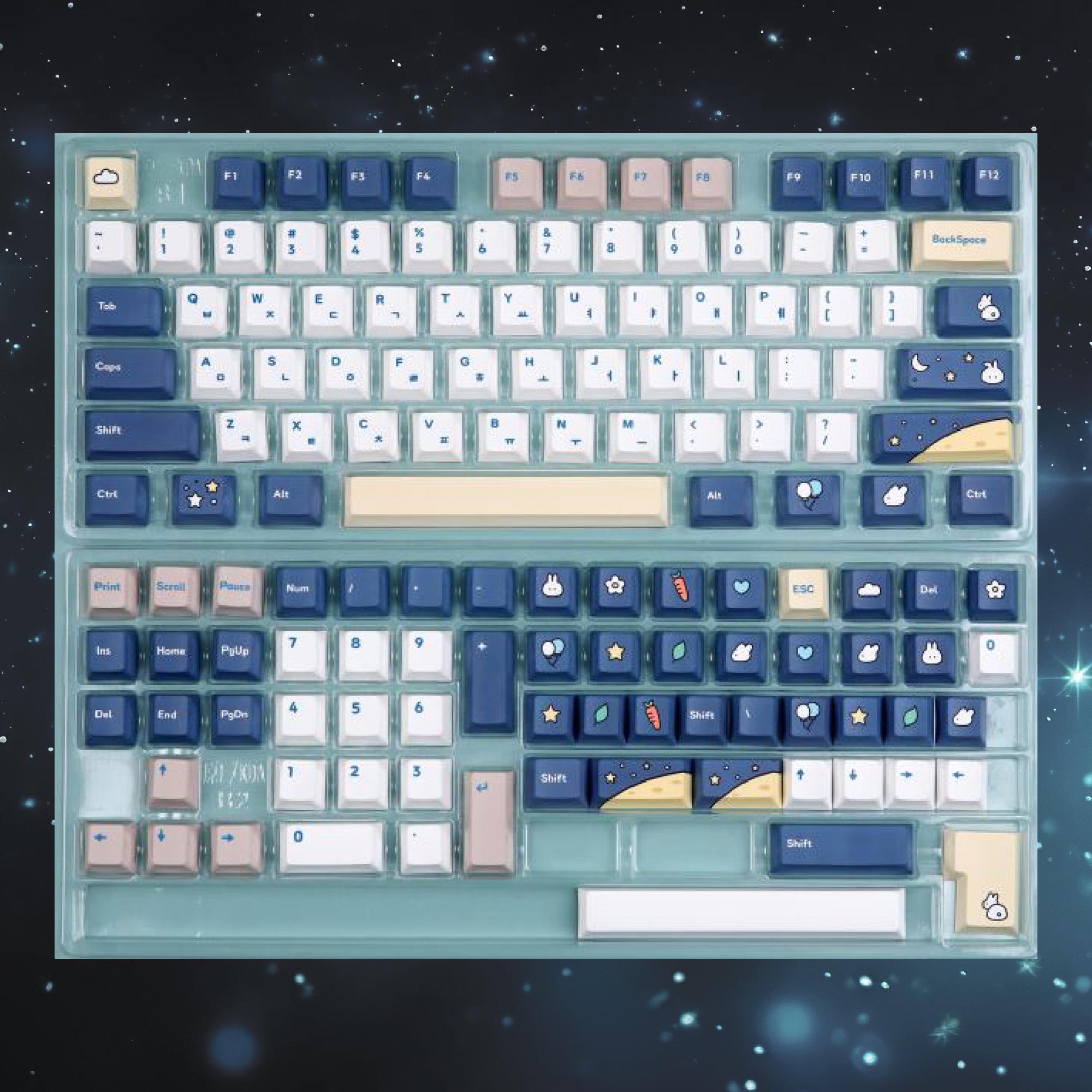 139 Keys Moon Rabbit Korean Keycap Set, Cherry, PBT, Hangul Keycaps Kor ...