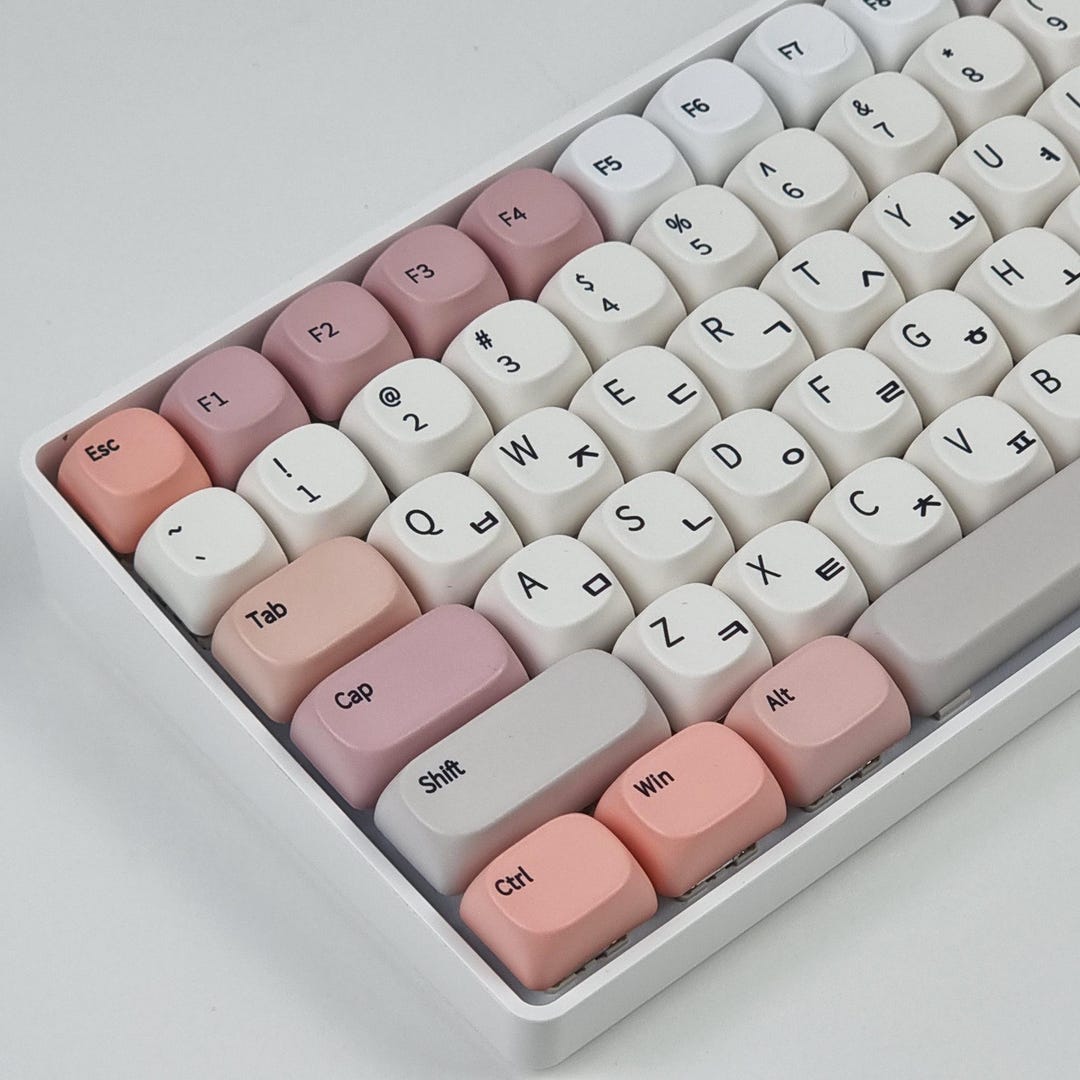 126 Keys Pale Blossom Pebble Korean Keycap Set, Warm Pink Hangul ...