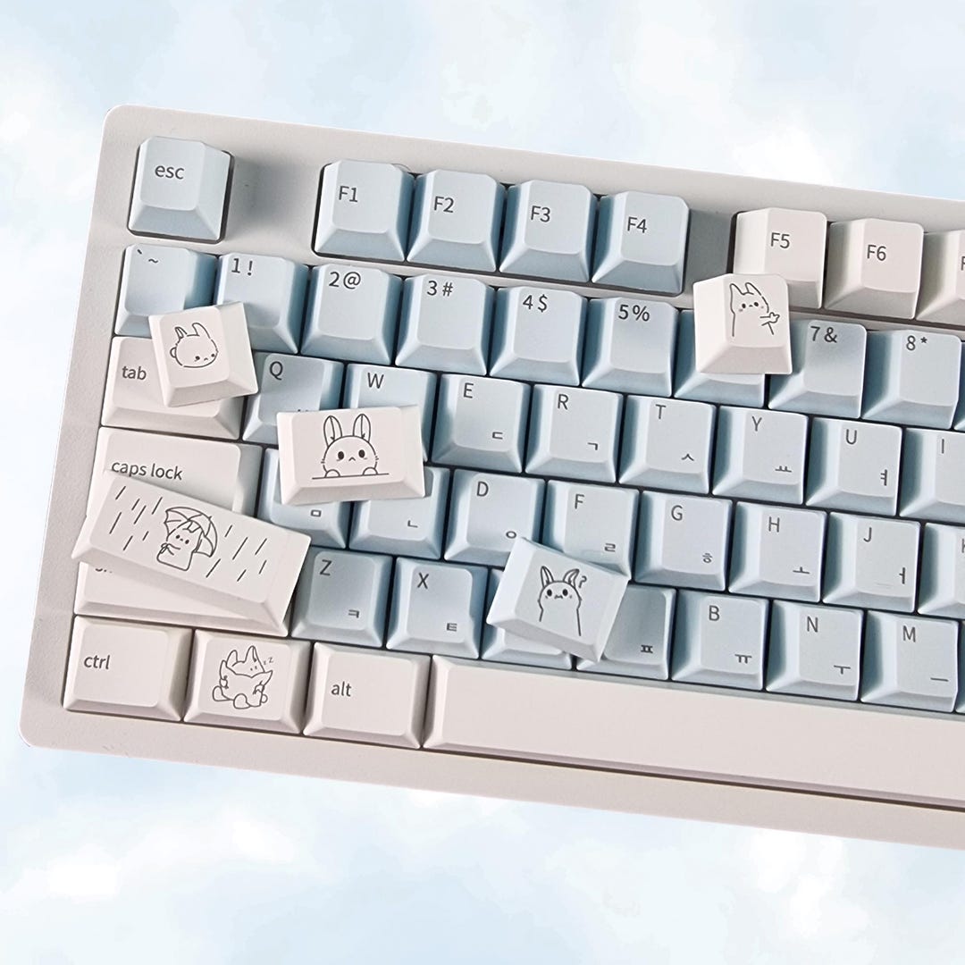 173 Keys Blue Bunny Korean Keycap Set, Cherry, PBT, Sketch Rabbit ...