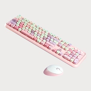 Retro Bluetooth Korean Keyboard & Mouse Set, Pink and Gray Color ...