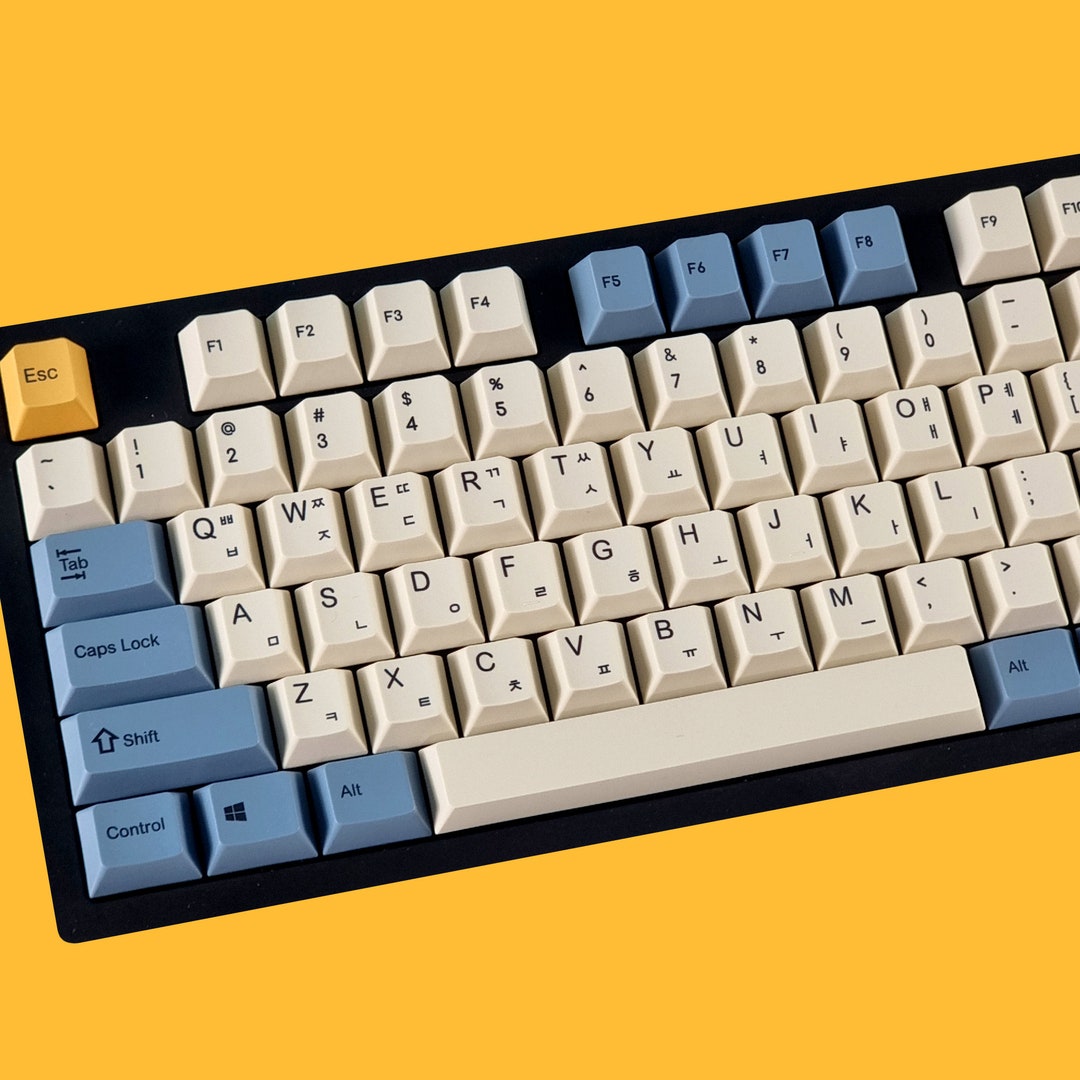 108 Keys Vintage Blue Korean Keycap Set, PBT, Hangul Keycaps Kor/eng ...