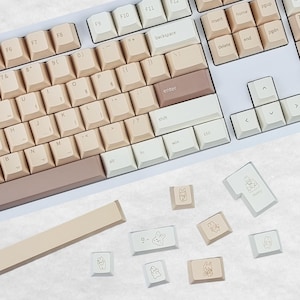 173 Keys Mocha Bunny Korean Keycap Set, Cherry, PBT, Soft Brown Tones ...