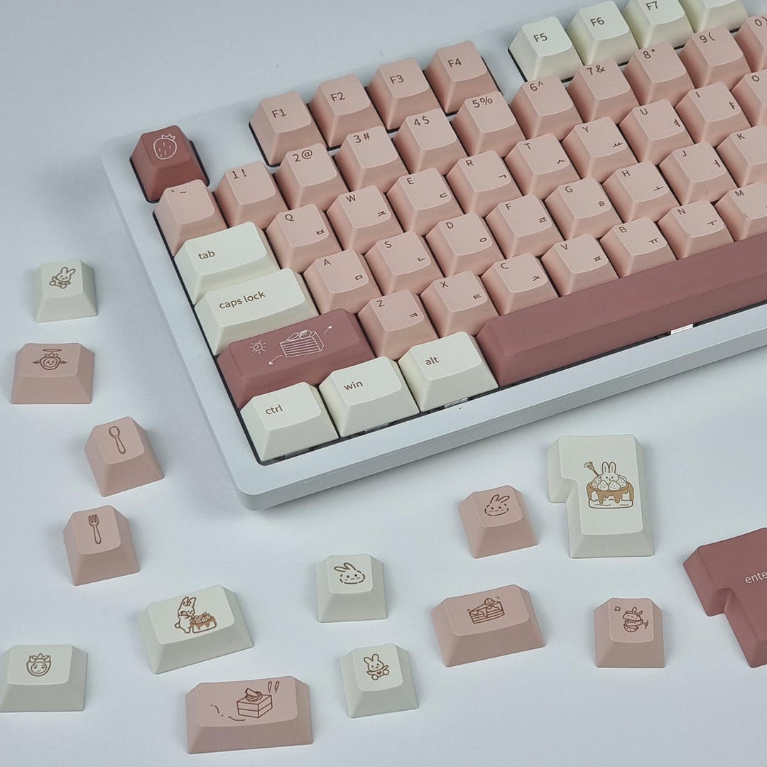 Renewed: 173 Keys Berry Velvet Bunny Korean Keycap Set, PBT, Cherry ...