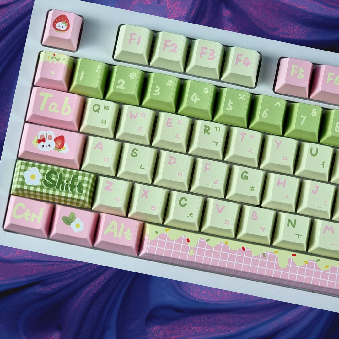 158 Keys Strawberry Ice Cream Korean Keycap Set, PBT, Cherry, Hangul ...