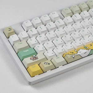 139 Keys Balloon Cat Korean Keycap Set, Cherry, PBT, Cute Dreamy Yellow ...