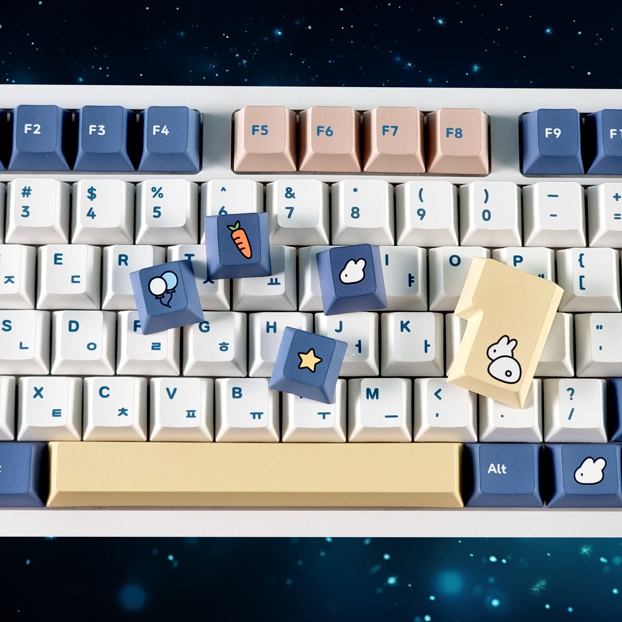 139 Keys Moon Rabbit Korean Keycap Set, PBT, Cherry, Hangul Keycaps Kor ...