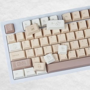 173 Keys Mocha Bunny Korean Keycap Set, Cherry, PBT, Soft Brown Tones ...