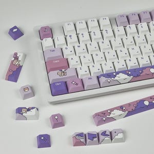 139 Keys Balloon Cat Korean Keycap Set, Cherry, PBT, Cute Dreamy Purple ...