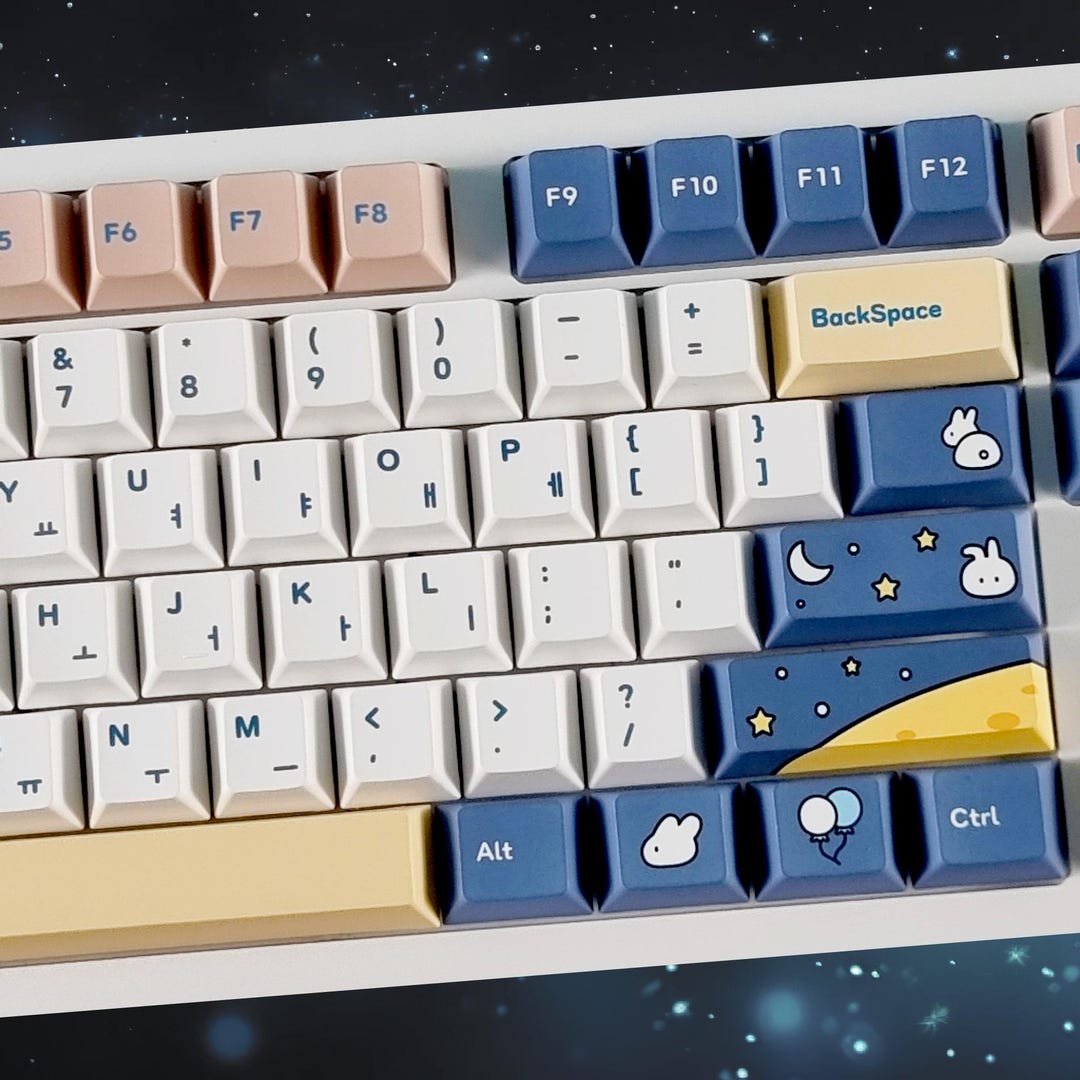 139 Keys Moon Rabbit Korean Keycap Set, Cherry, PBT, Hangul Keycaps Kor ...